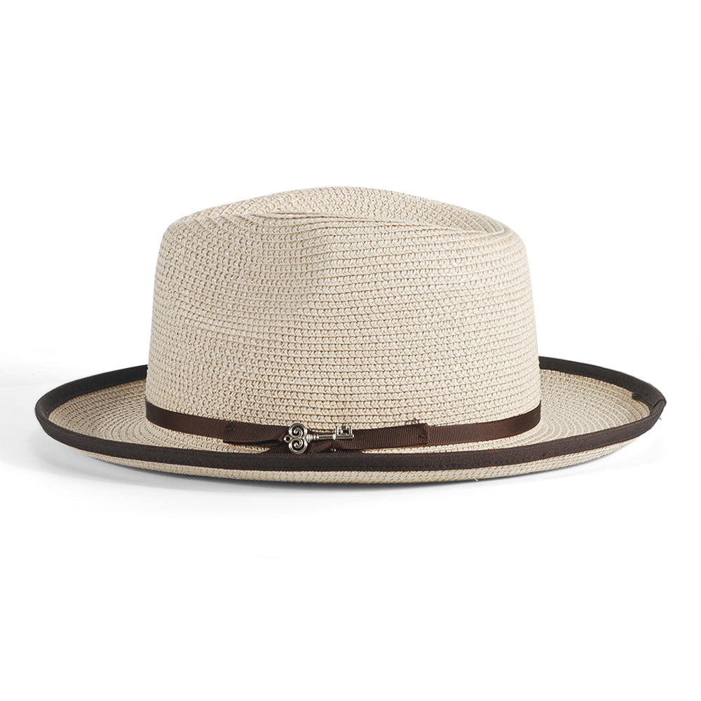 Stratoliner Hemp Fedora Light Tan Straw Hat with Coffee Trim Boho Key ...